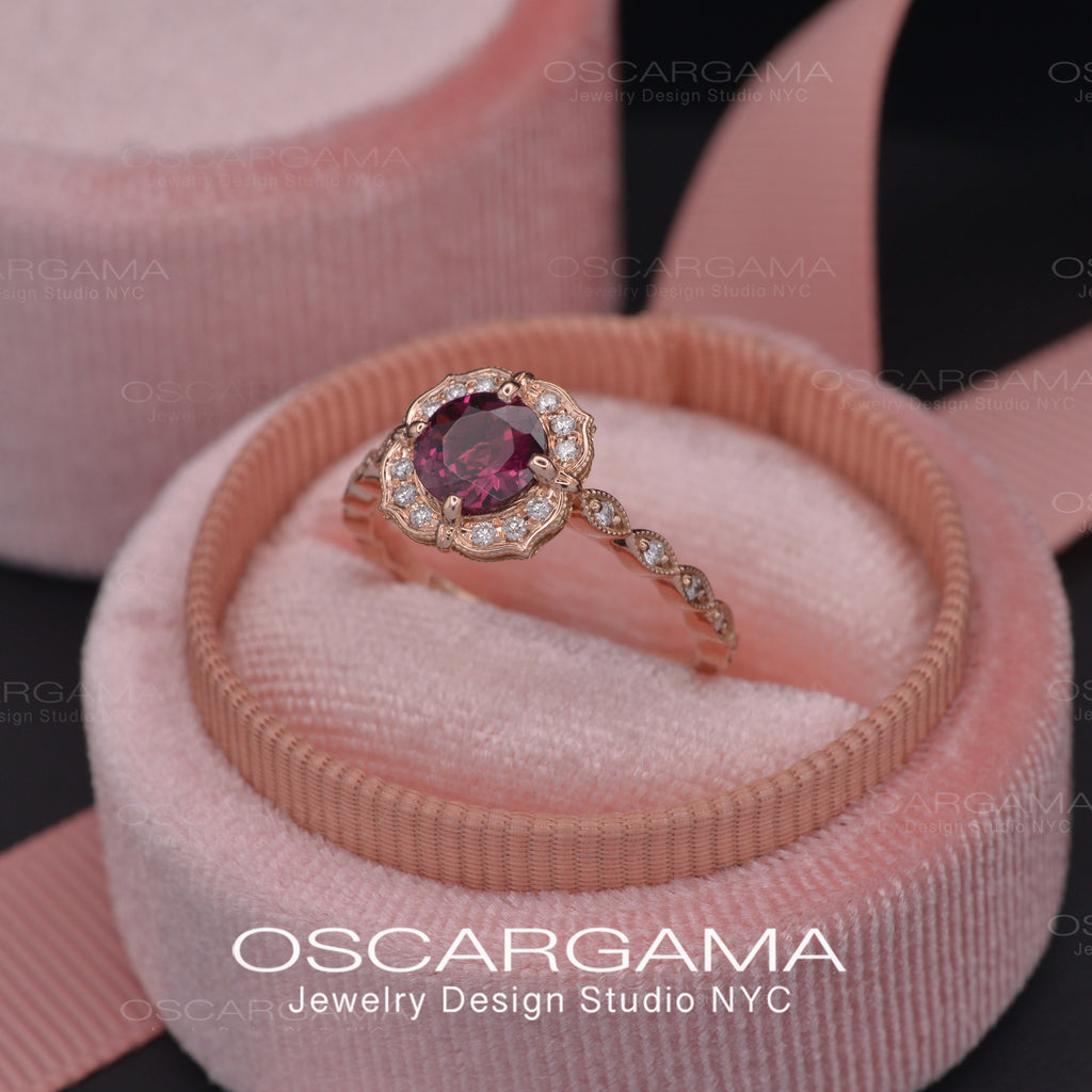 Lizzy Red Garnet vintage inspired fashion ring